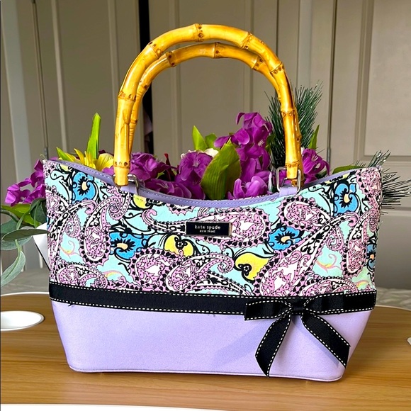 kate spade | Bags | Kate Spade Fabric Purple Paisley Handbag With ...